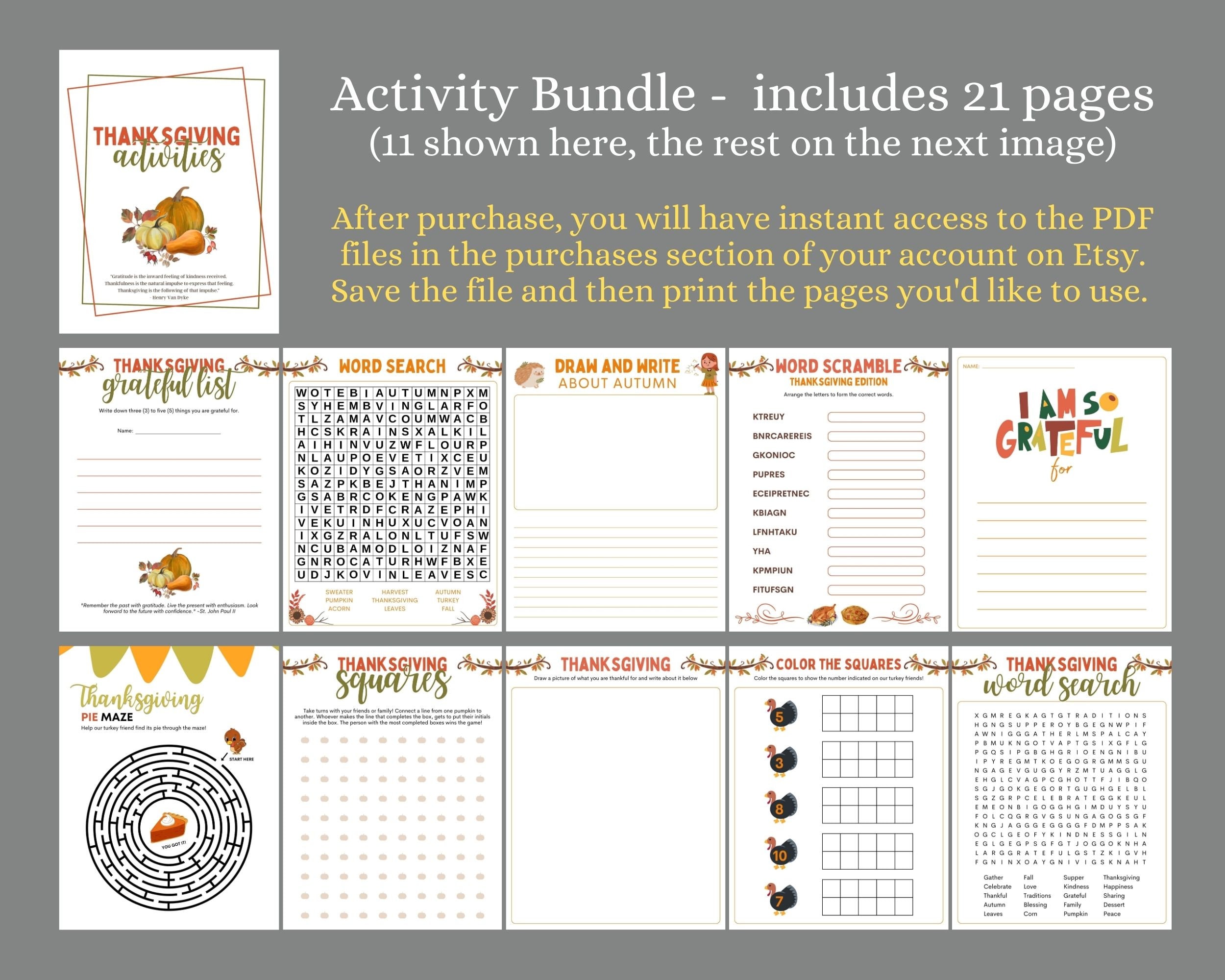 Thanksgiving Activities and Coloring Pages Bundle to Download and Print ...