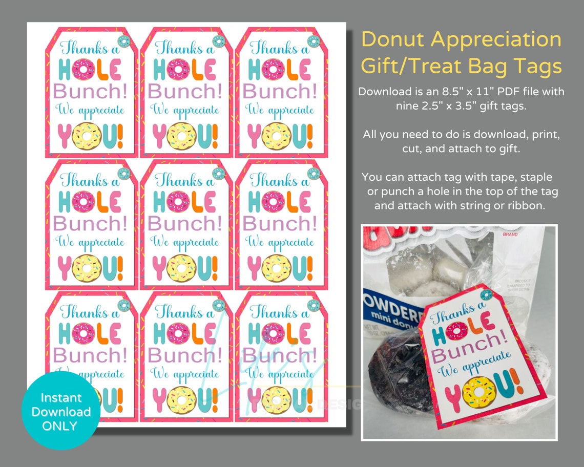 Teacher Appreciation Week Thanks a Hole Bunch Tags to Download and ...