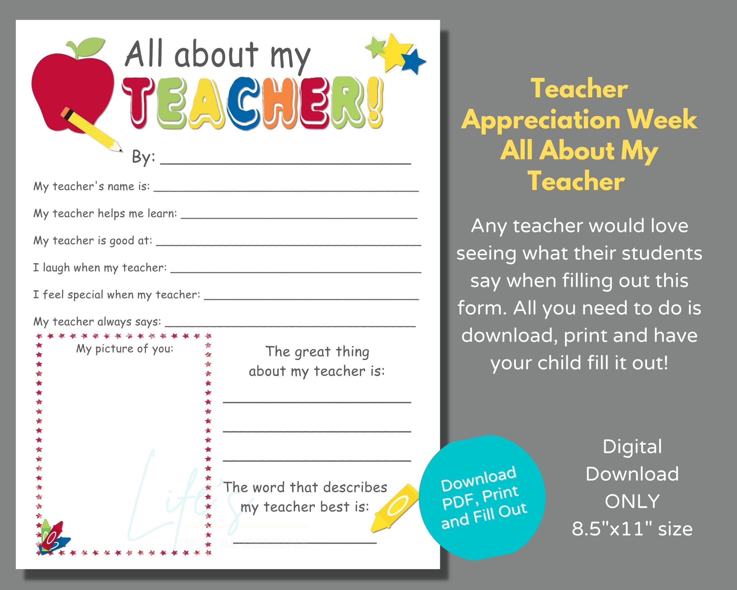 Teacher Appreciation Week All About My Teacher Form to Download and ...
