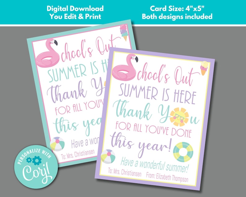 End of School Year Teacher Card to Edit Download and Print School's Out ...