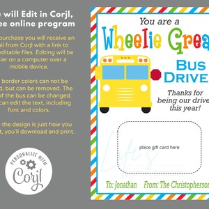 School Bus Driver Gift Card Holder & Card to Edit in Corjl, Download ...