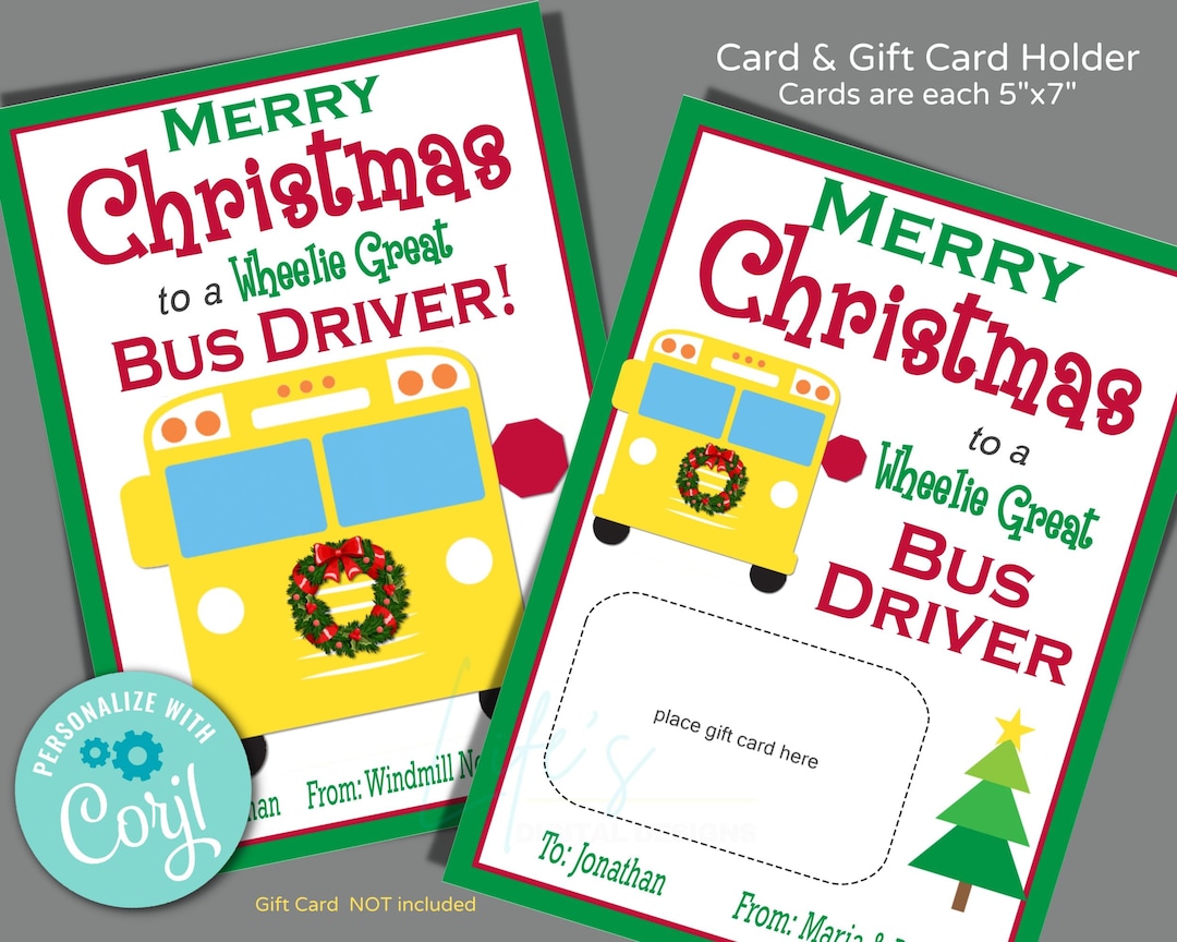 Christmas Bus Driver Gift Card Holder & Gift Card to Edit in Corjl ...