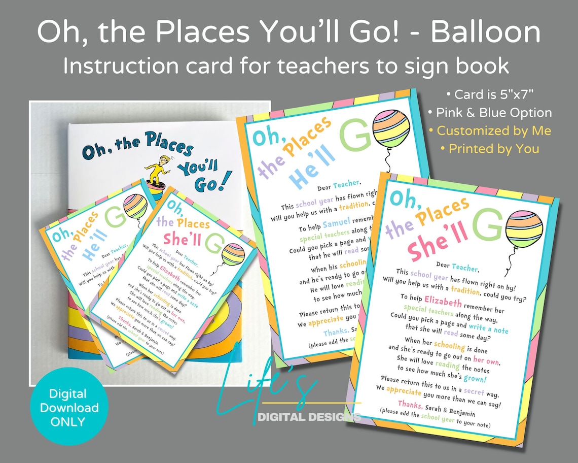 Oh the Places You'll Go Book Instruction Letter for Teachers Sign Book ...