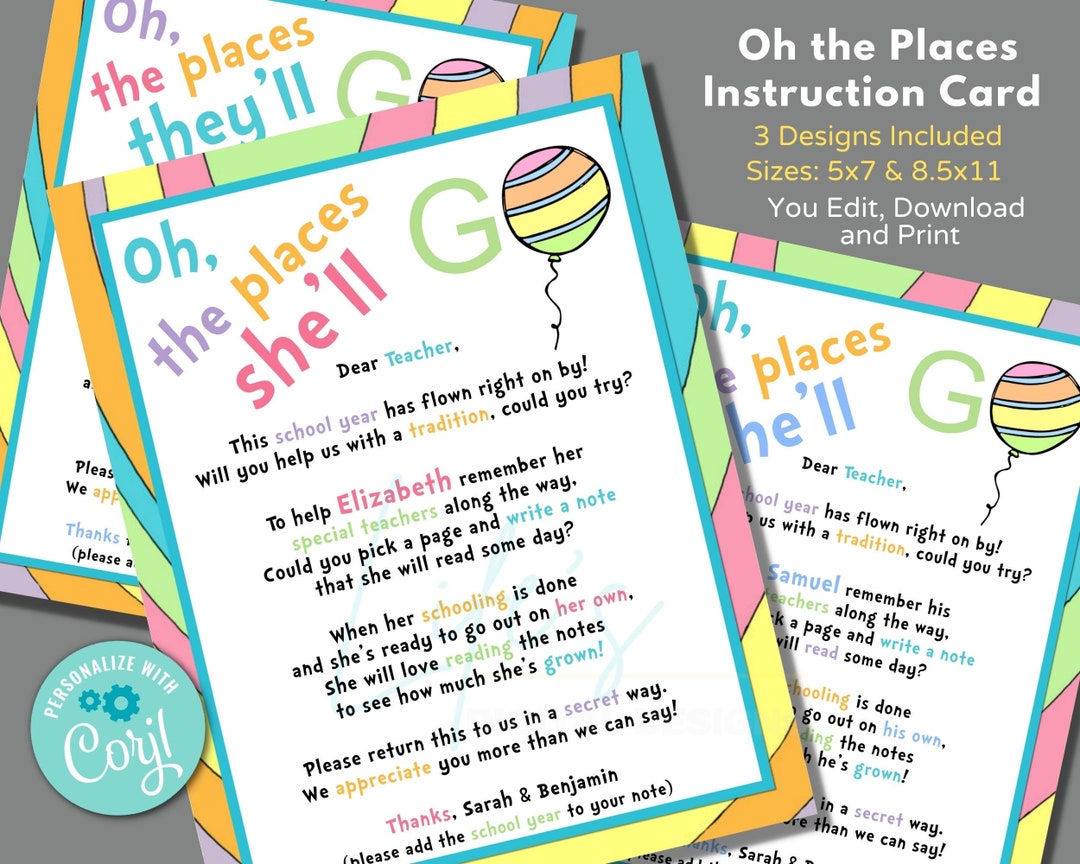 Oh the Places You'll Go Instruction Letter for Teachers to Sign Book ...