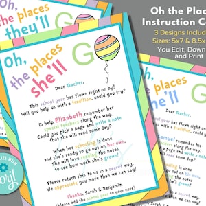 Oh the Places You'll Go Instruction Letter for Teachers to Sign Book ...