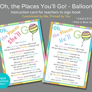Oh the Places You'll Go Book Instruction Letter for Teachers Sign Book ...