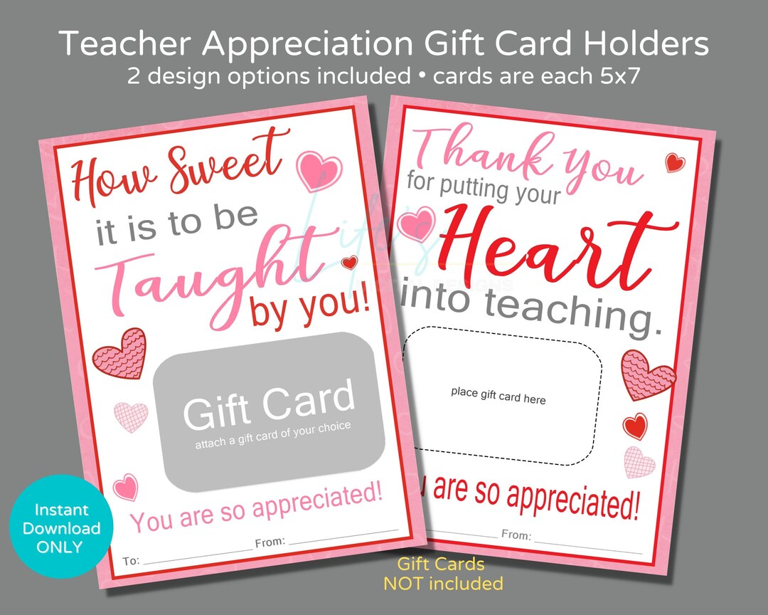 Heart Teacher Appreciation Gift Card Holder to Download and Print, How ...