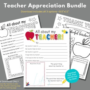 Teacher Appreciation Bundle, All About My Teacher in Color and a ...