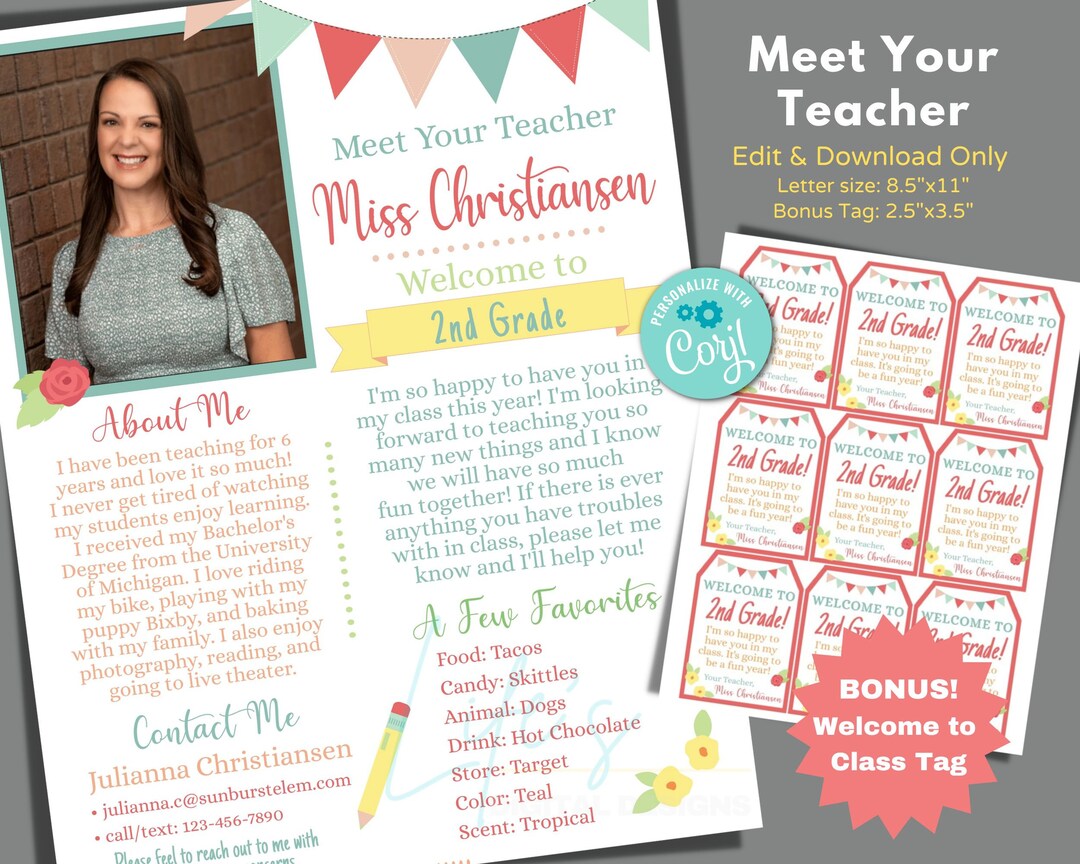 Meet the Teacher Template to Instantly Edit in Corjl, Download and ...