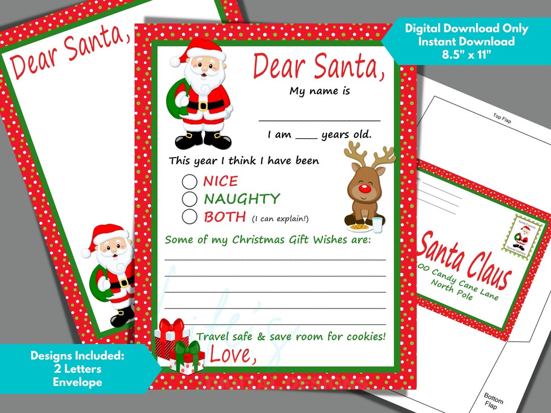 Letter to Santa With Matching Envelope to Download and Print With Red ...