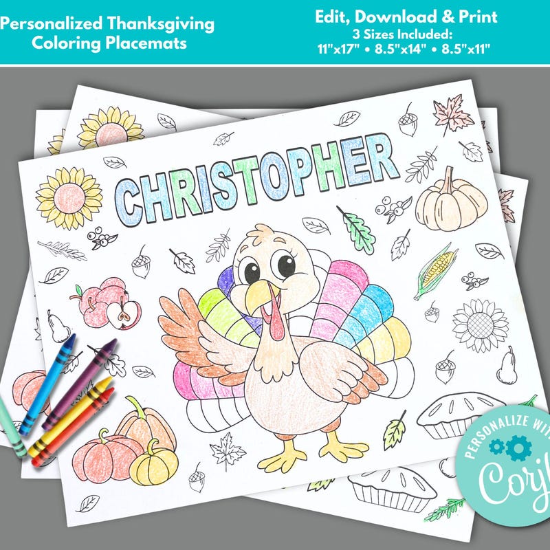 Turkey Coloring Placemats - Etsy