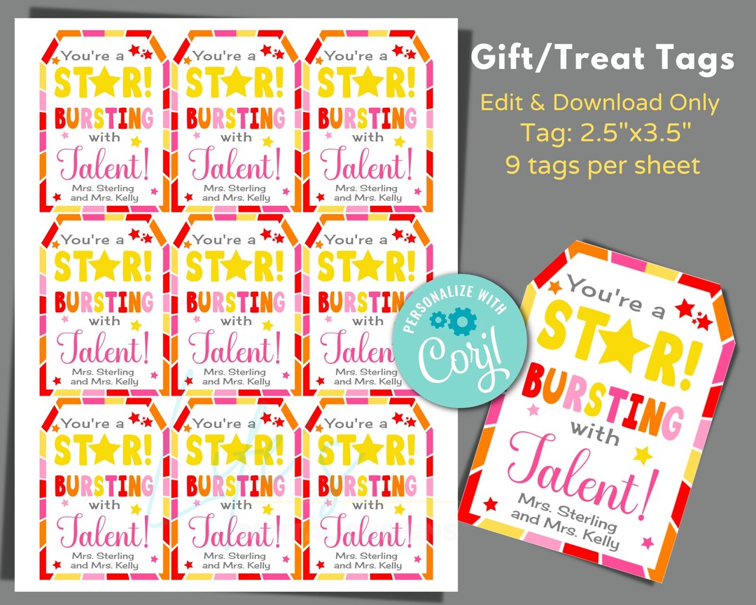 You're a Star Bursting With Talent Tags to Edit in Corjl, Download and ...