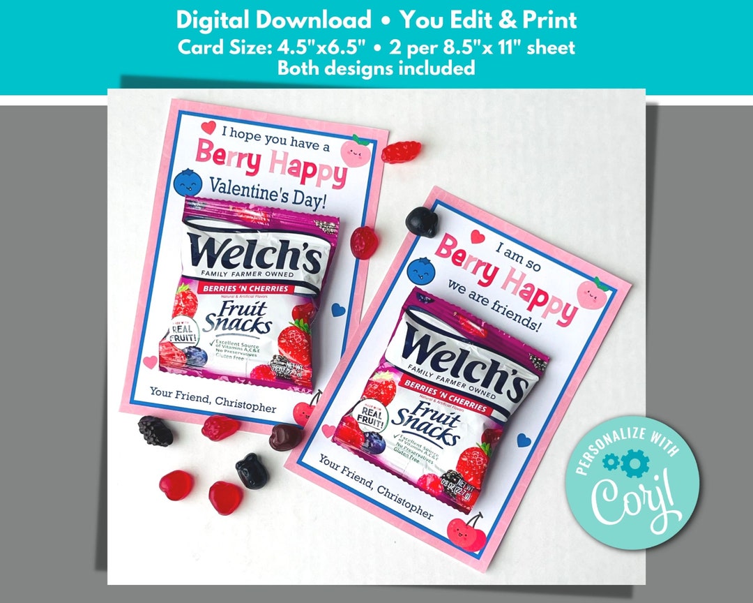 Valentine's Day Fruit Snack Card to Edit Download and Print Berry Happy ...