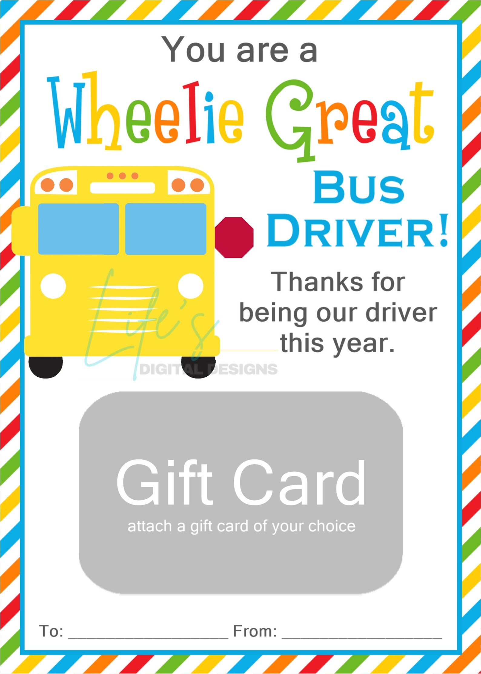 Bus Driver Gift Card Holder and Gift Card to Download and Print ...