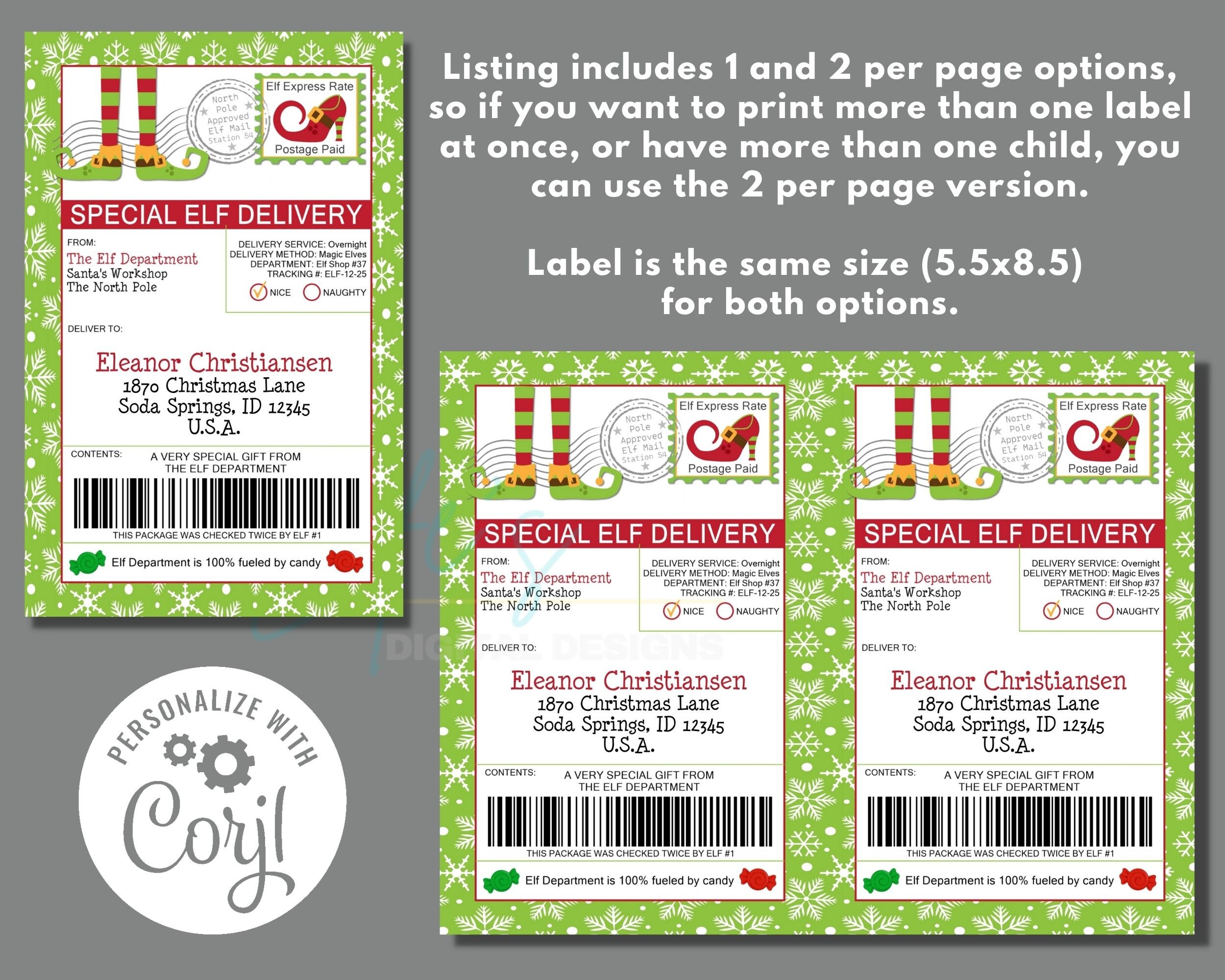 Elf Mail Shipping Labels to Edit Instantly in Corjl, Download and Print ...