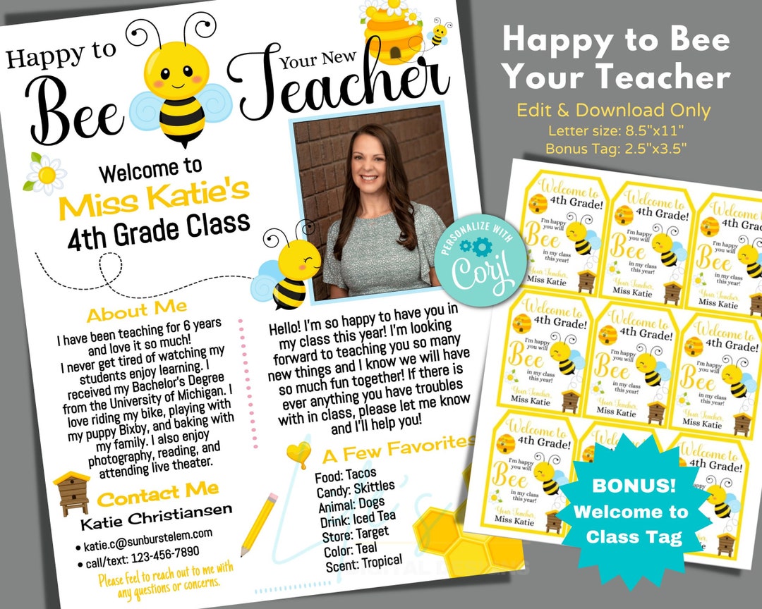 Happy to Bee Your Teacher Template to Instantly Edit in Corjl, Download ...