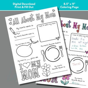 All About My Mom Coloring Page to Download and Print, Mother's Day or ...