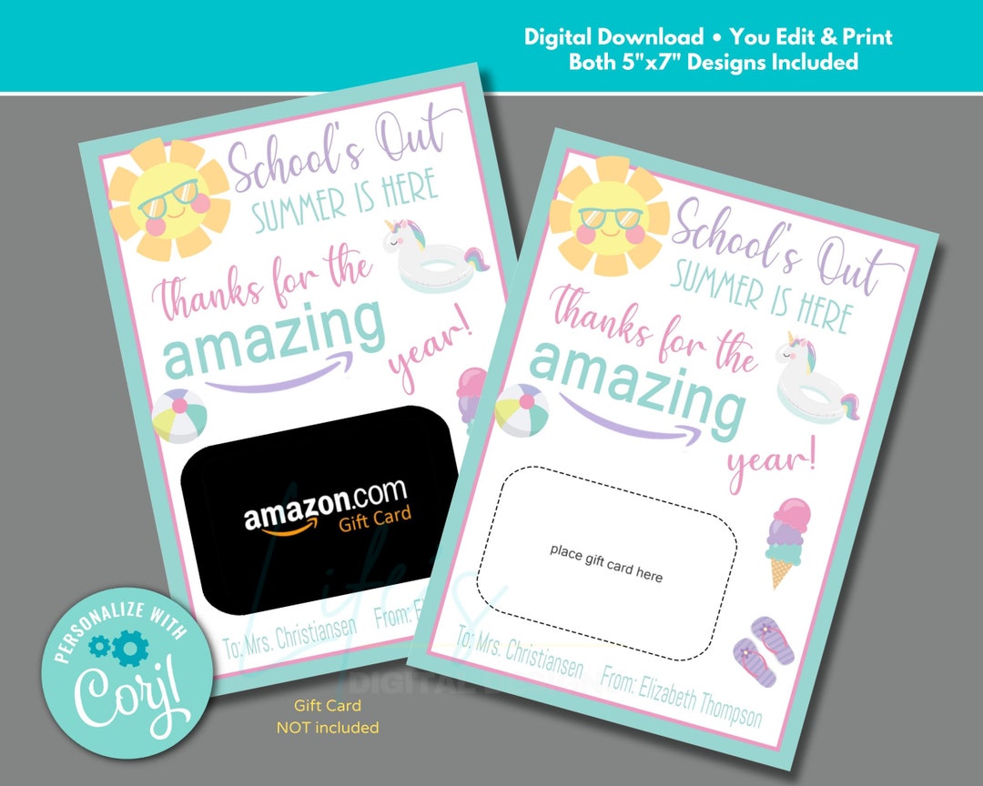 Teacher Appreciation End of School Year Amazon Gift Card Holder Edit ...