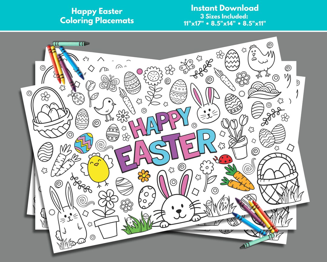 Happy Easter Coloring Placemats, Easter Bunny Placemat Printable ...