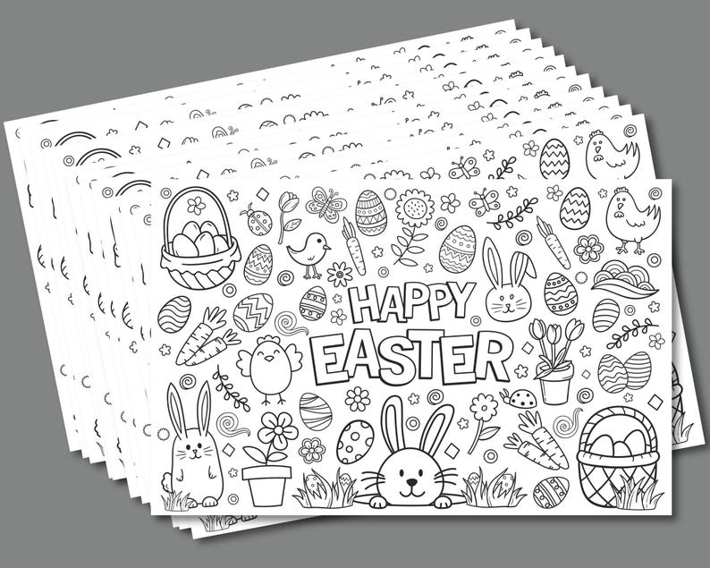 Easter Paper Placemats for Kids, SET of 12 Happy Easter Placemats ...
