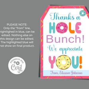 Teacher Appreciation Gift Tags for Donuts to Edit in Corjl, Download ...