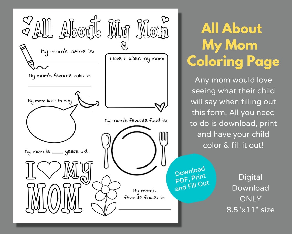 All About My Mom Coloring Page to Download and Print - Etsy