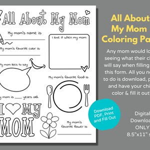 All About My Mom Coloring Page to Download and Print, Mother's Day or ...