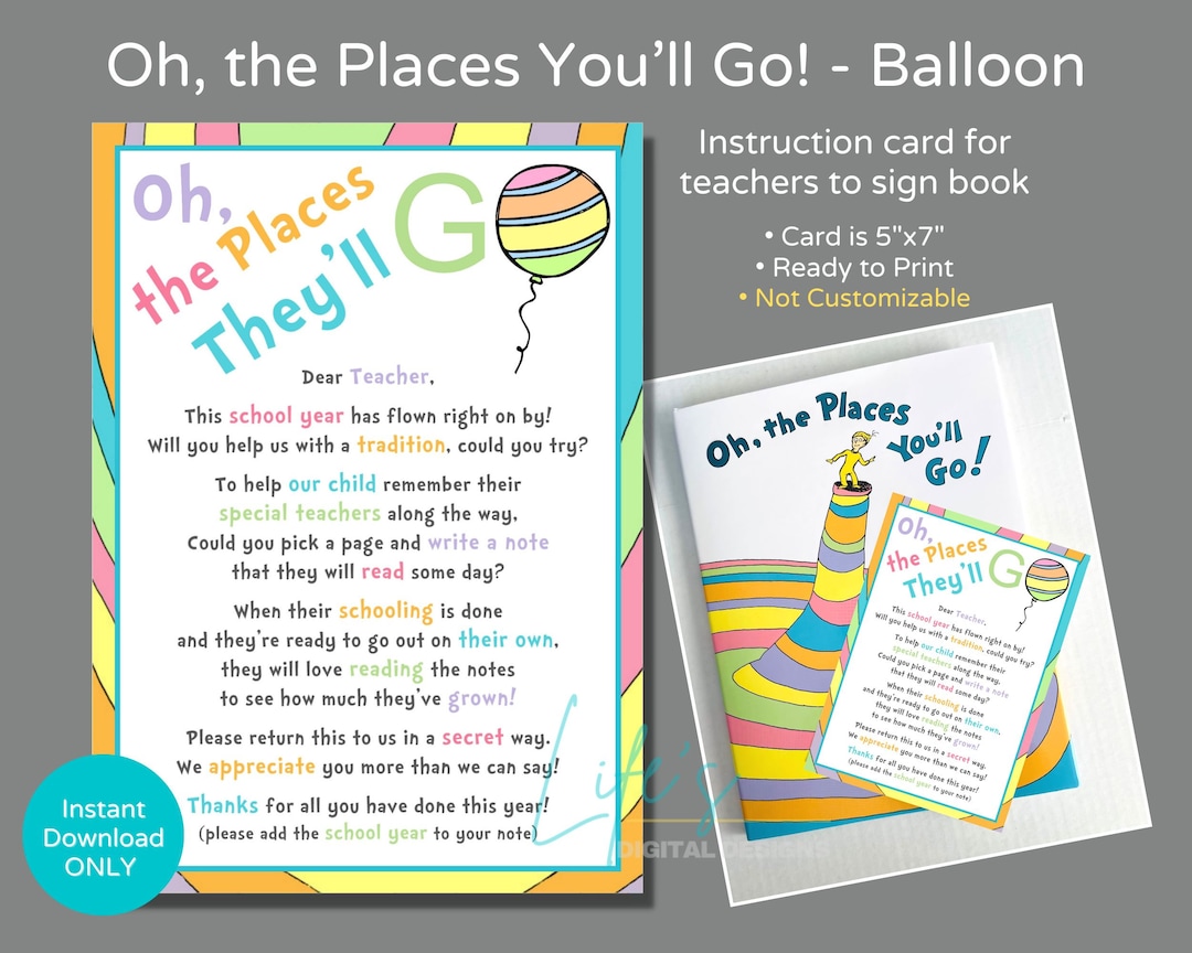 Oh the Places You'll Go Instruction Letter for Teachers to Sign Book ...