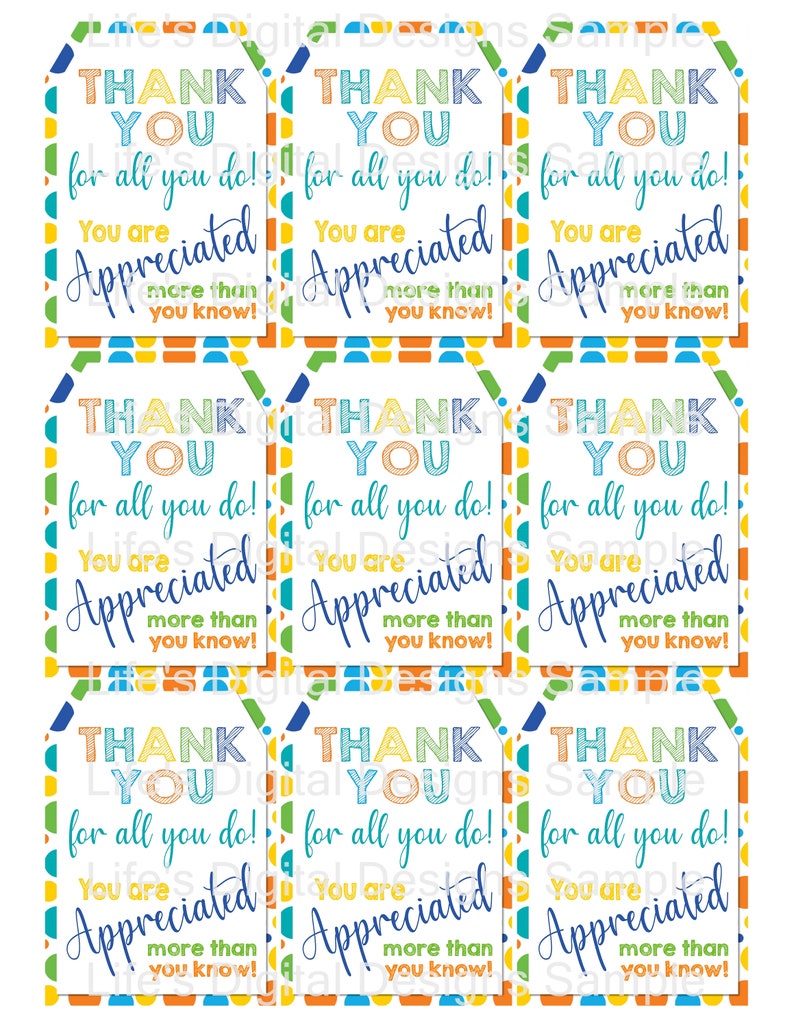 Teacher Appreciation Tags to Download and Print, Administrative ...