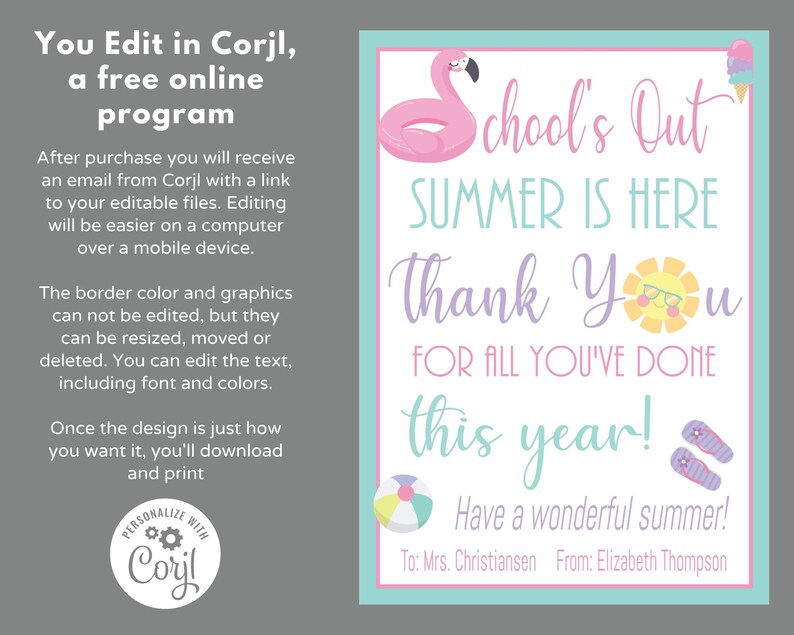 End of School Year Teacher Card to Edit Download and Print School's Out ...