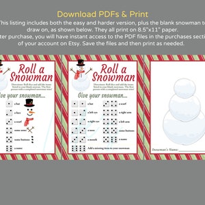 Roll a Snowman Game to Download and Print, Christmas Party Game for ...