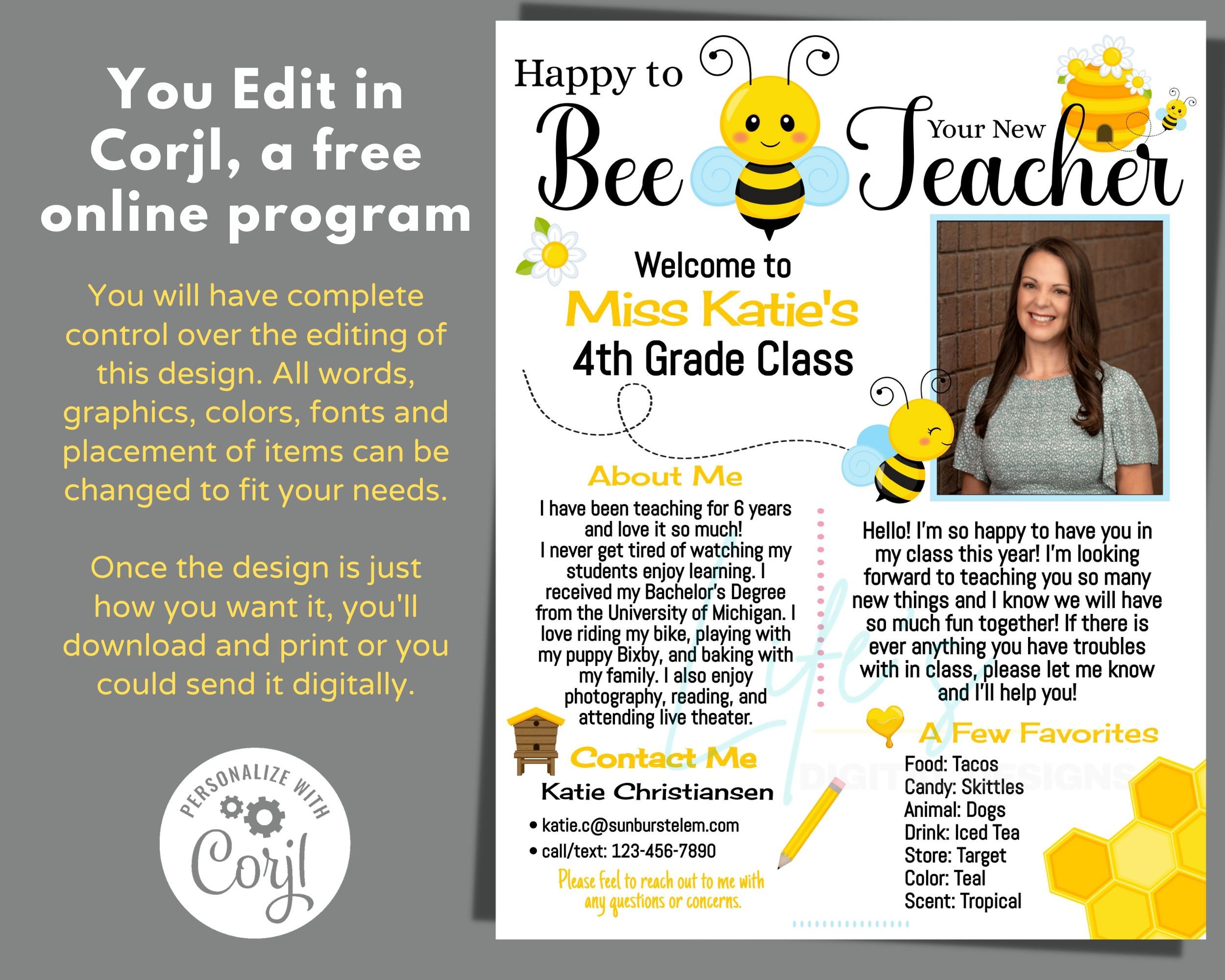 Happy to Bee Your Teacher Template to Instantly Edit in Corjl, Download ...