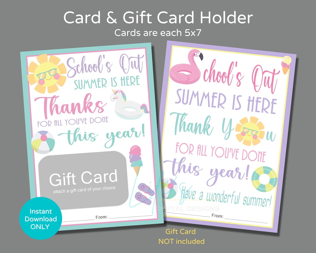 Teacher Gift Card Holder and Gift Card to Download and Print, End of ...