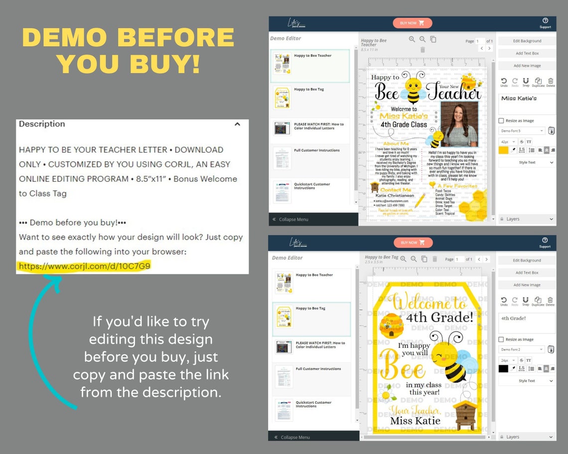 Happy to Bee Your Teacher Template to Instantly Edit in Corjl, Download ...