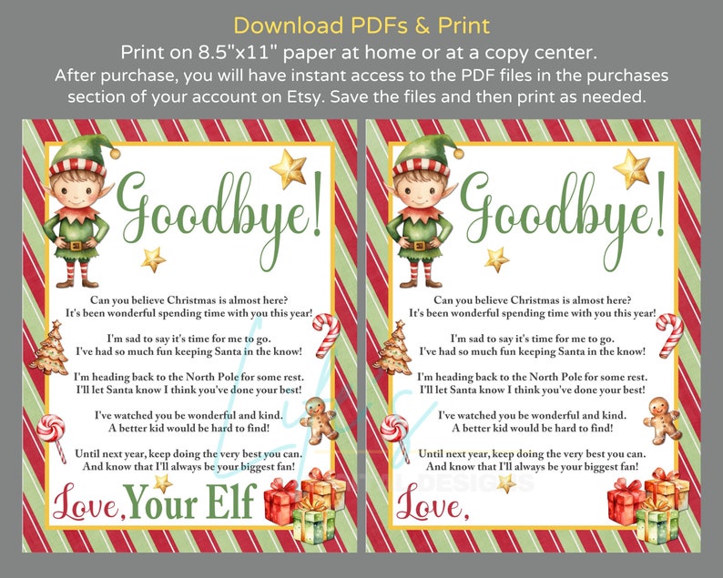Goodbye Elf Letter to Download and Print, Christmas Elf Letter for Kids ...