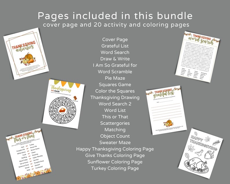 Thanksgiving Activities and Coloring Pages Bundle to Download and Print ...