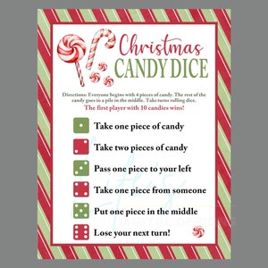Christmas Candy Dice Game to Download and Print, Christmas Party Game ...