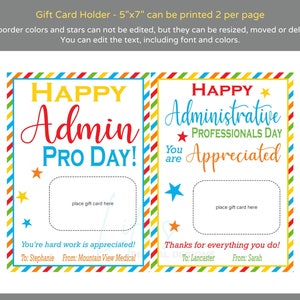 Administrative Professionals Gift Card Holder to Edit, Download and ...