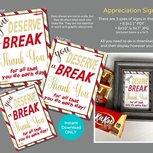 Teacher Appreciation Week You Deserve a Break Signs to Download and ...