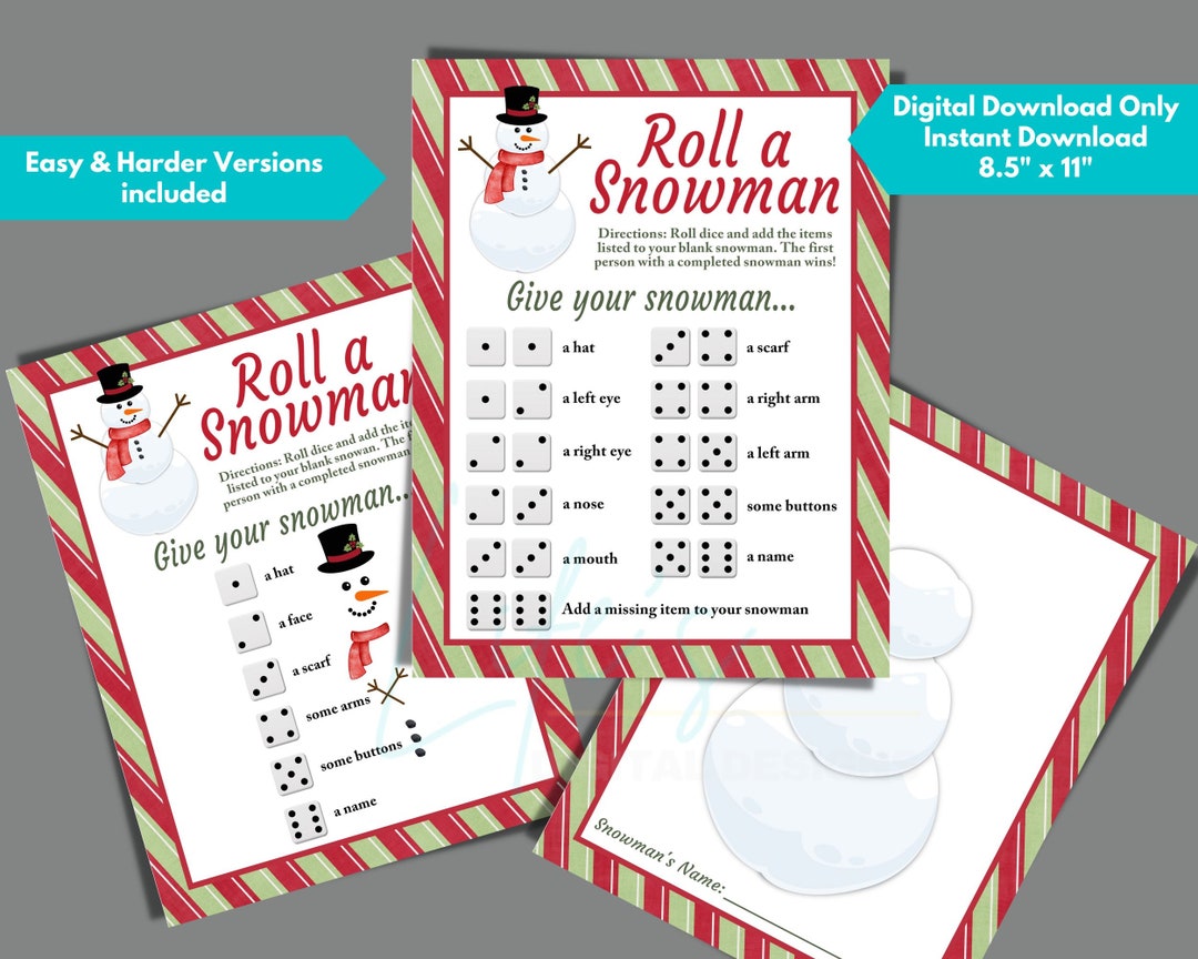 Roll a Snowman Game to Download and Print, Christmas Party Game for ...