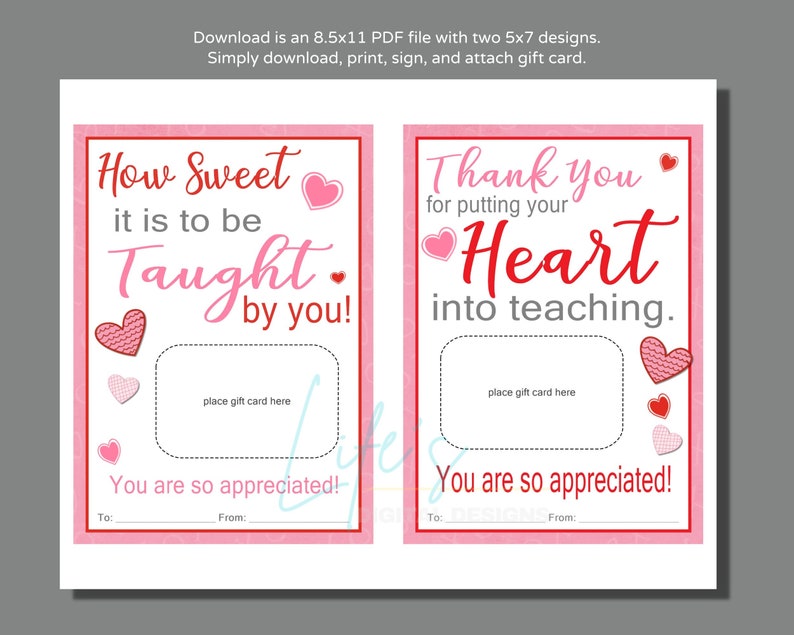 Heart Teacher Appreciation Gift Card Holder to Download and Print, How ...