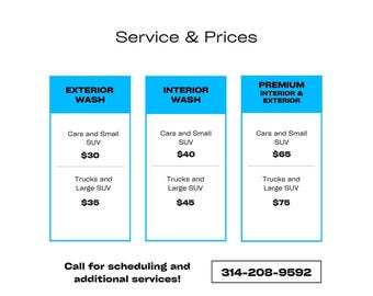 Editable Auto Detailing Price Menu Template | Canva Business Pricing ...