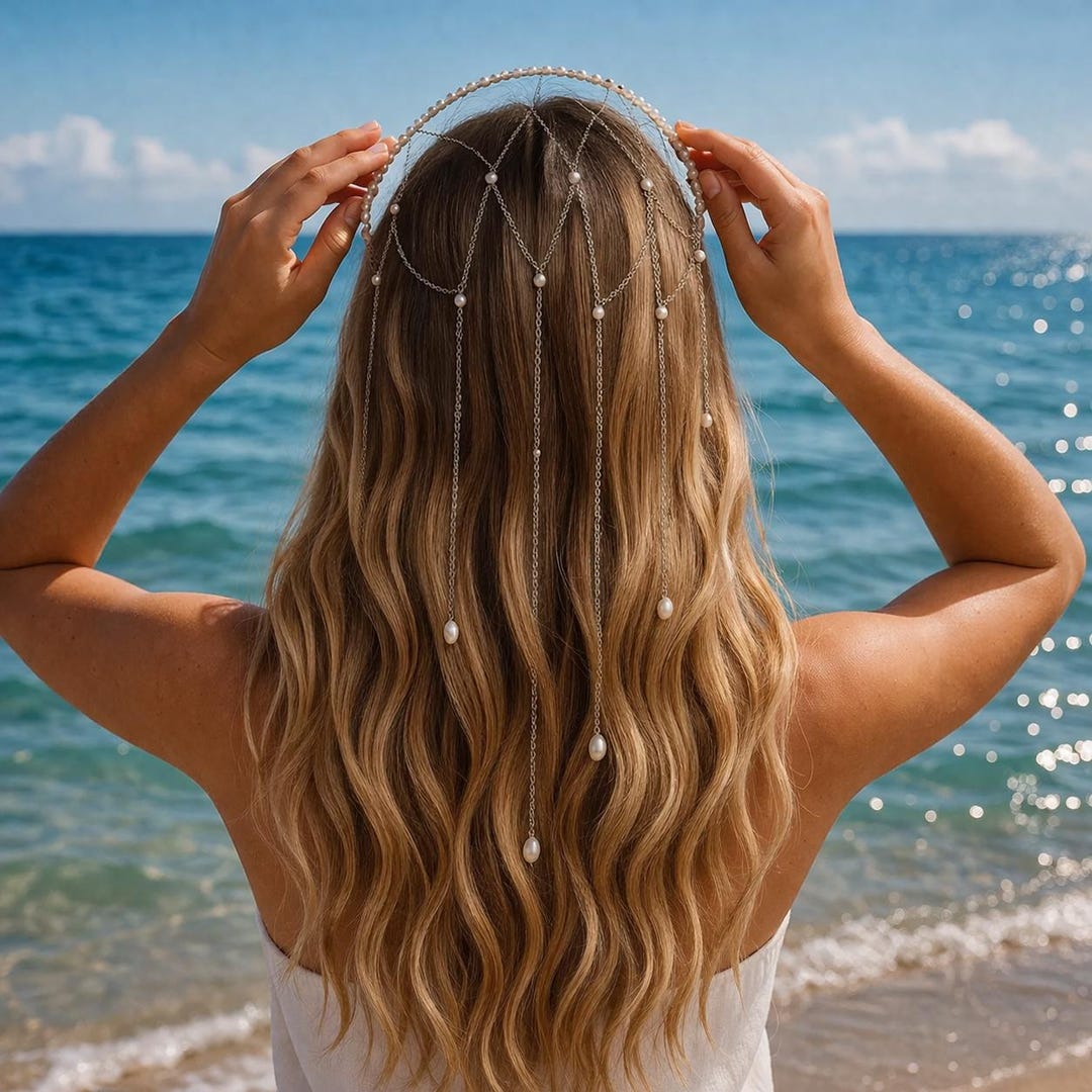 Bridal Pearl Hair Chain, Hand-finished Wedding Headpiece, Boho Crystal ...