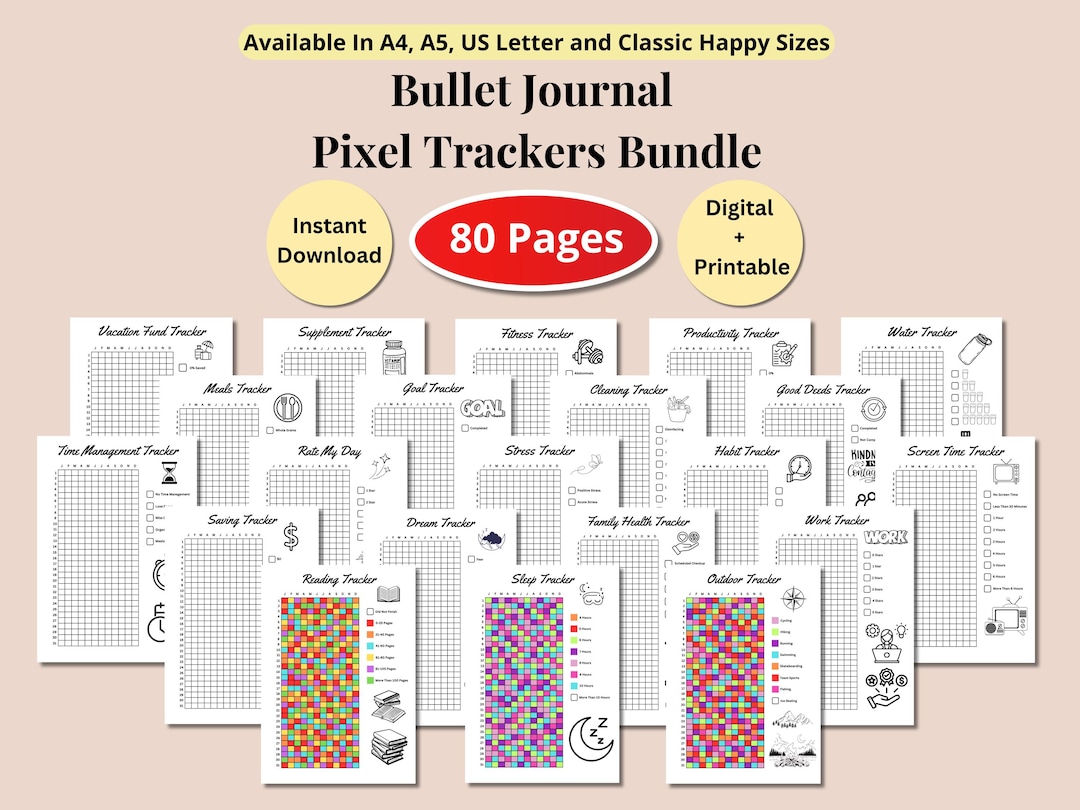 Bullet Journal Pixel Tracker | Printable Mood & Habit Tracking Planner ...