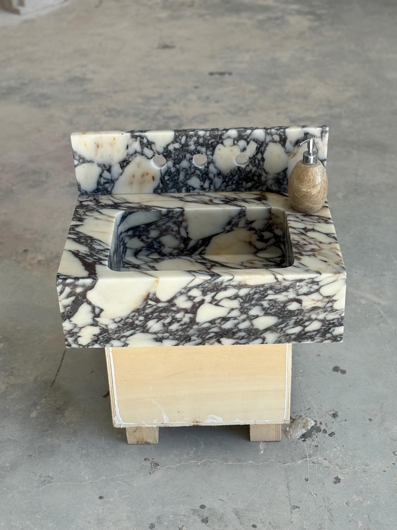 Calacatta Viola Marble Sink and Backsplash | Wall Mounted Luxury ...