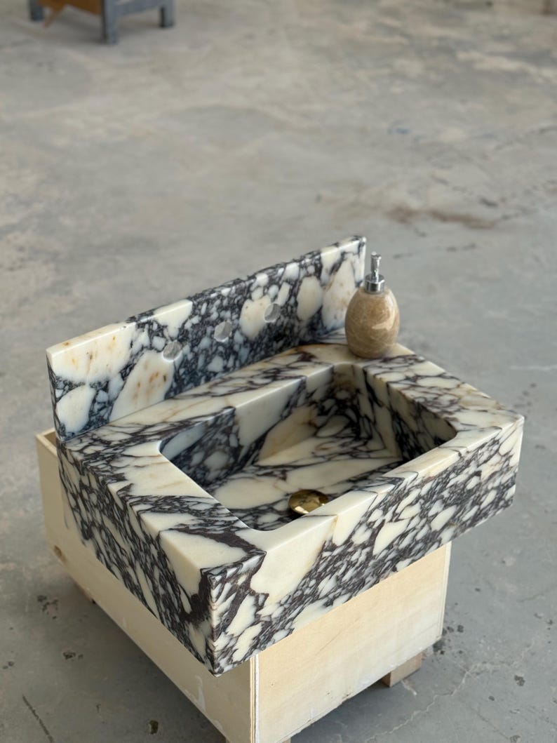 Calacatta Viola Marble Sink and Backsplash | Wall Mounted Luxury ...
