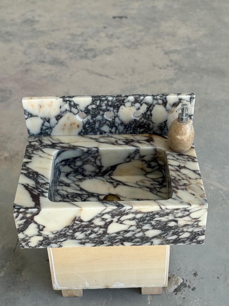 Calacatta Viola Marble Sink and Backsplash | Wall Mounted Luxury ...