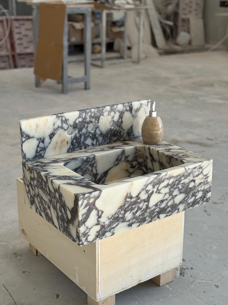 Calacatta Viola Marble Sink and Backsplash | Wall Mounted Luxury ...