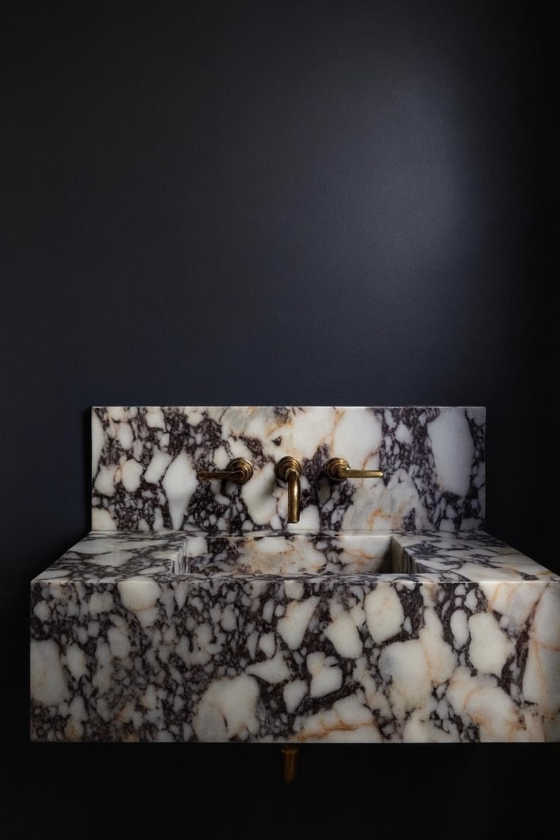 Calacatta Viola Marble Sink and Backsplash | Wall Mounted Luxury ...