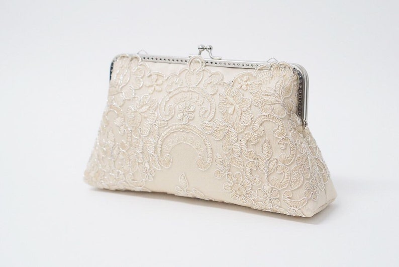 Champagne Silver Lace Wedding Clutch / Neutral Clutch / - Etsy